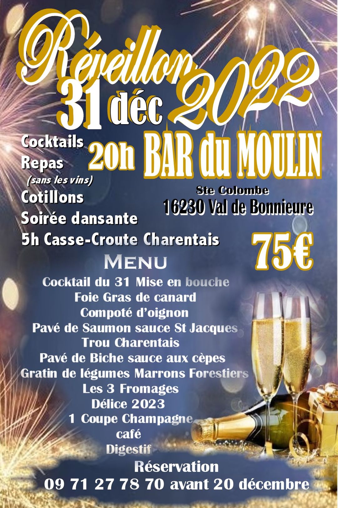 Réveillon 31 décembre 2022 en Charente (16) – Le Moulin de Jaulay