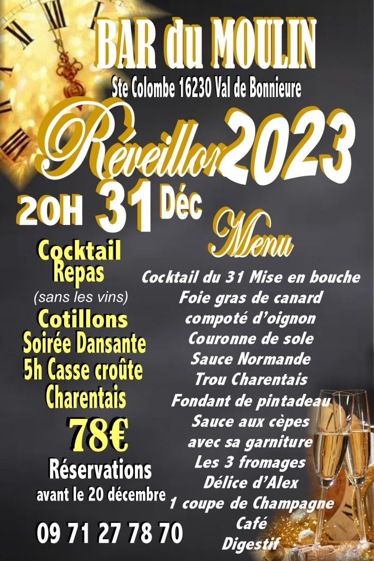 Réveillon St Sylvestre 2024 en Charente 16 – Le Moulin de Jaulay